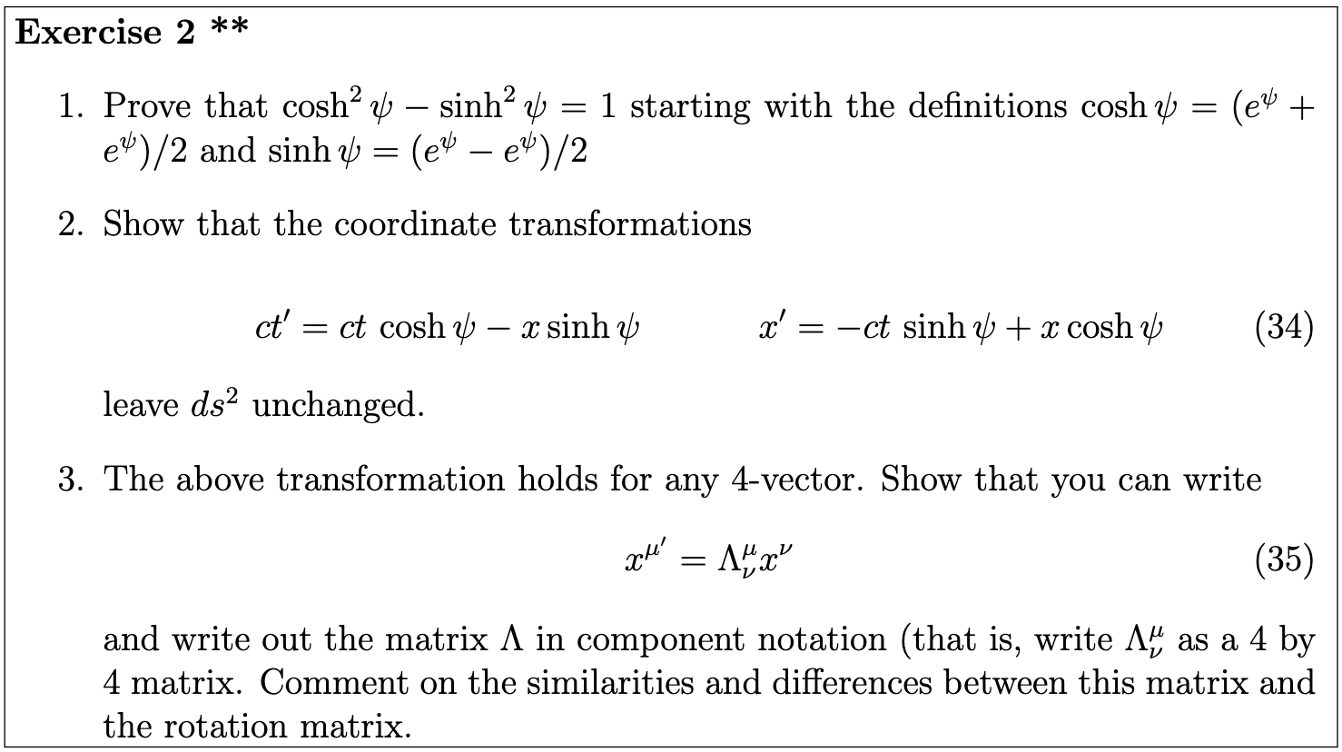 Solved Exercise 2 ** = + 1. Prove that cosh² X – sinh² 1 | Chegg.com