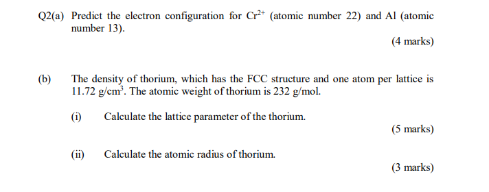 Solved Q2(a) Predict the electron configuration for Cr2+ | Chegg.com