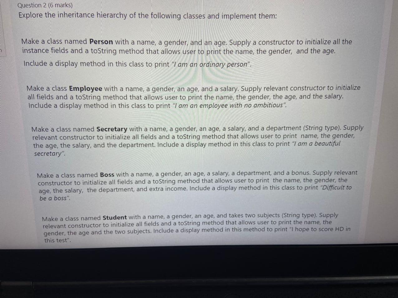 Solved Question 2 (6 marks) Explore the inheritance | Chegg.com