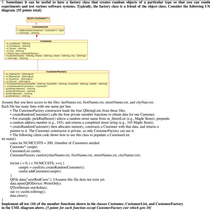 5. Sometimes it can be useful to have a factory class | Chegg.com