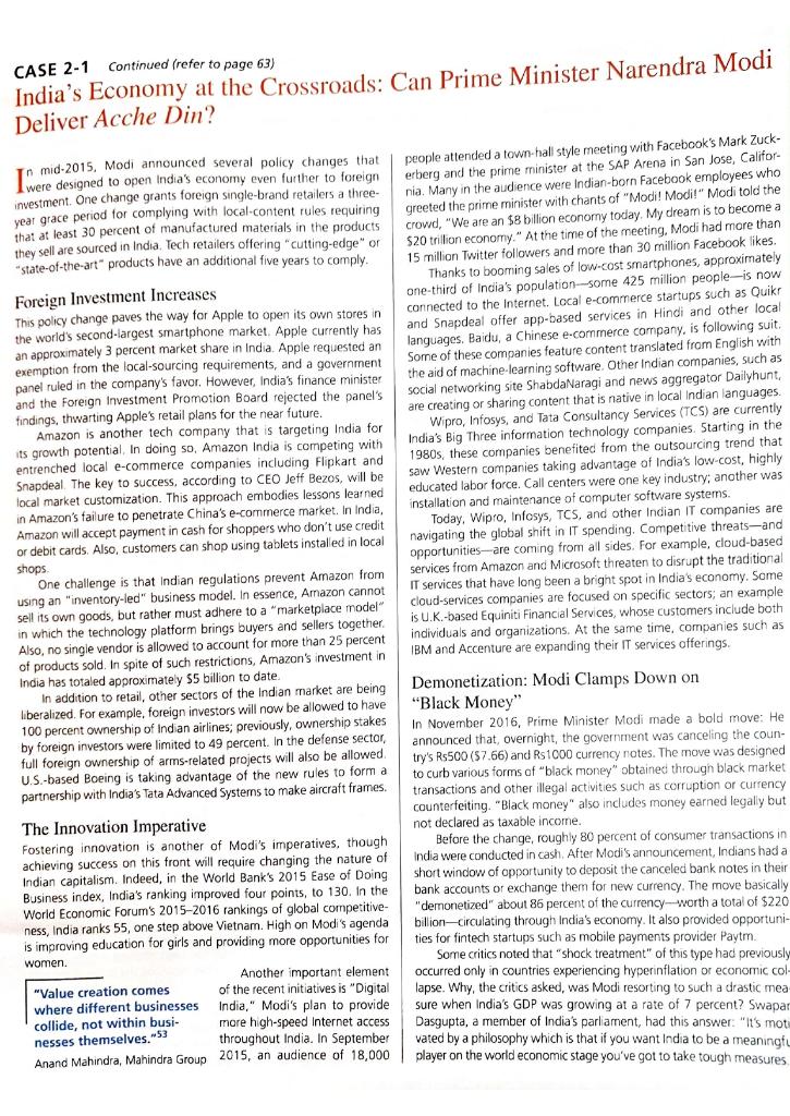 Solved Minister Narendra Modi Deliver Acche Din? India's | Chegg.com