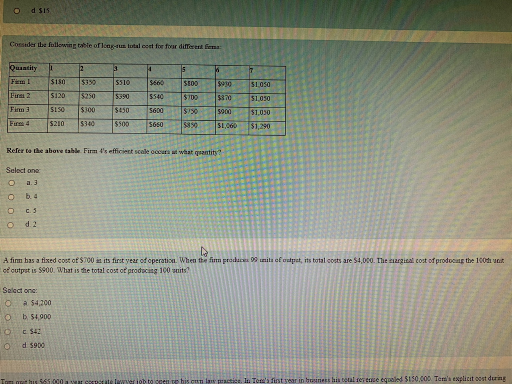 Solved d $15 Consider the following table of long-run total | Chegg.com