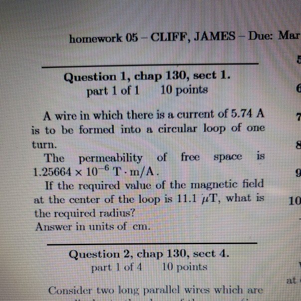 Solved homework 05- CLIFF, JAMES- Due: Mar Question 1, chap | Chegg.com