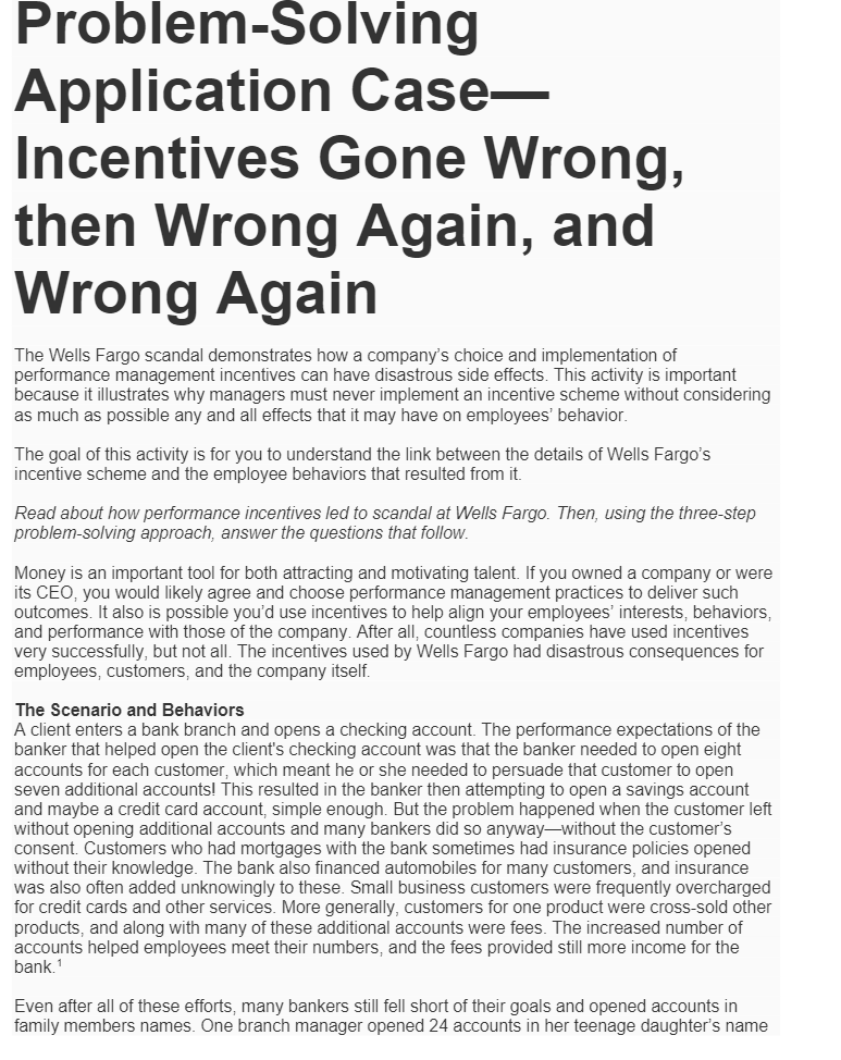 Problem-solving Application Case- Incentives Gone | Chegg.com