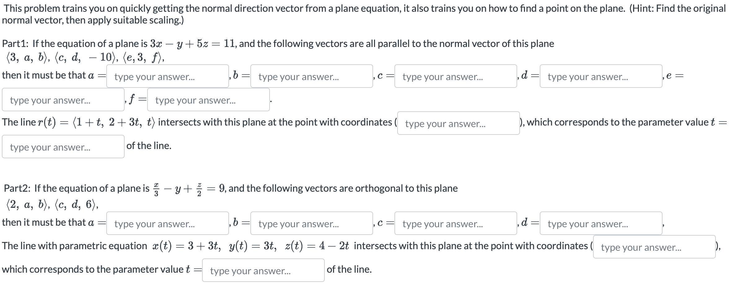 Solved This problem trains you on quickly getting the normal | Chegg.com