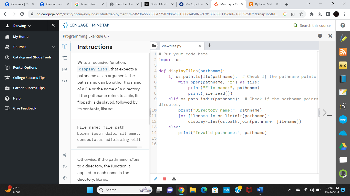Solved Write a recursive function, displayFiles, that | Chegg.com