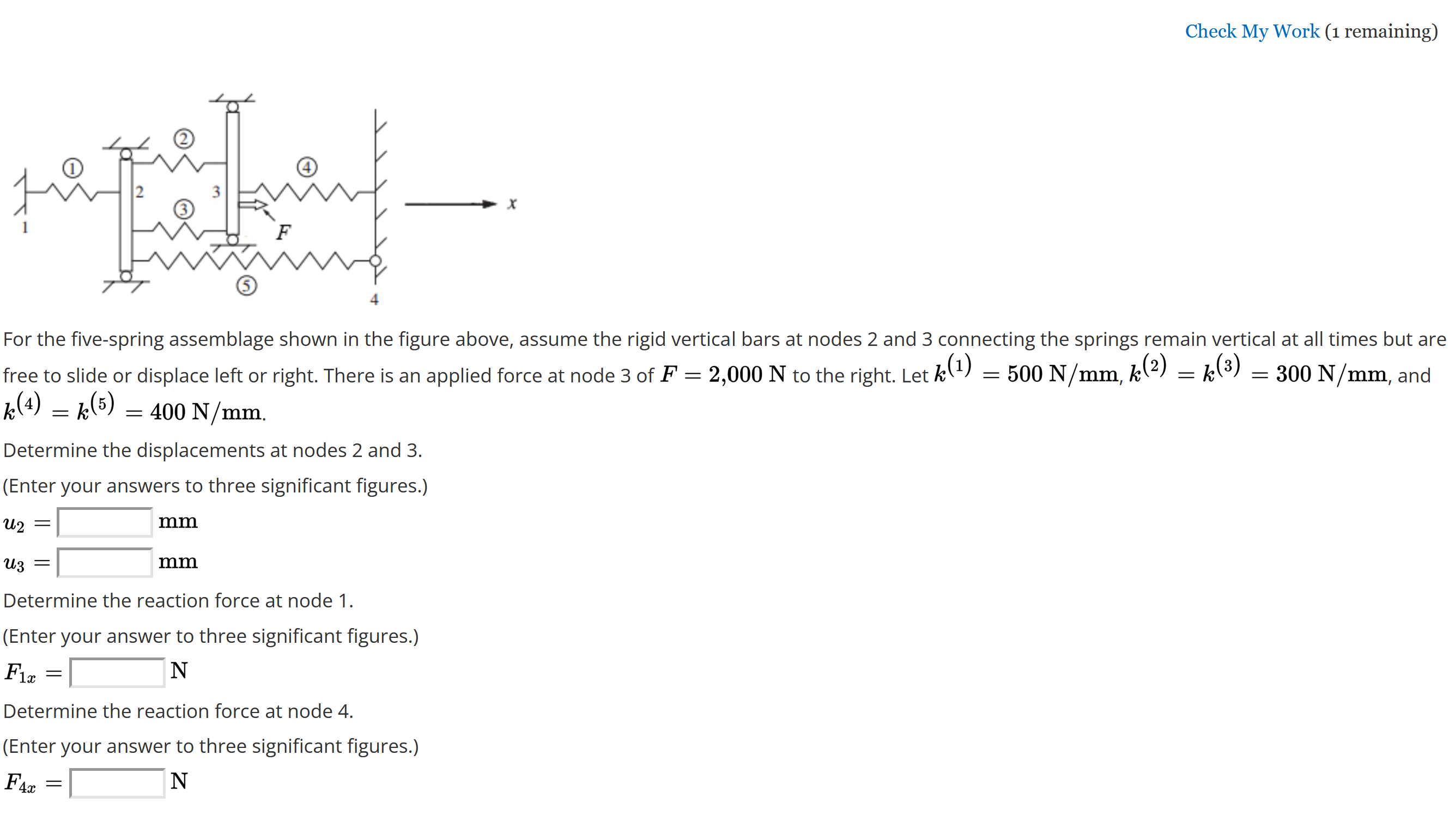 Solved Check My Work (1 remaining) For the five-spring | Chegg.com
