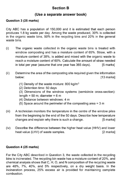 Solved (Use a separate answer book) Question 3 (25 marks) | Chegg.com
