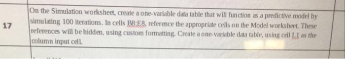 Solved On the Simulation workshee, create a one-variable | Chegg.com