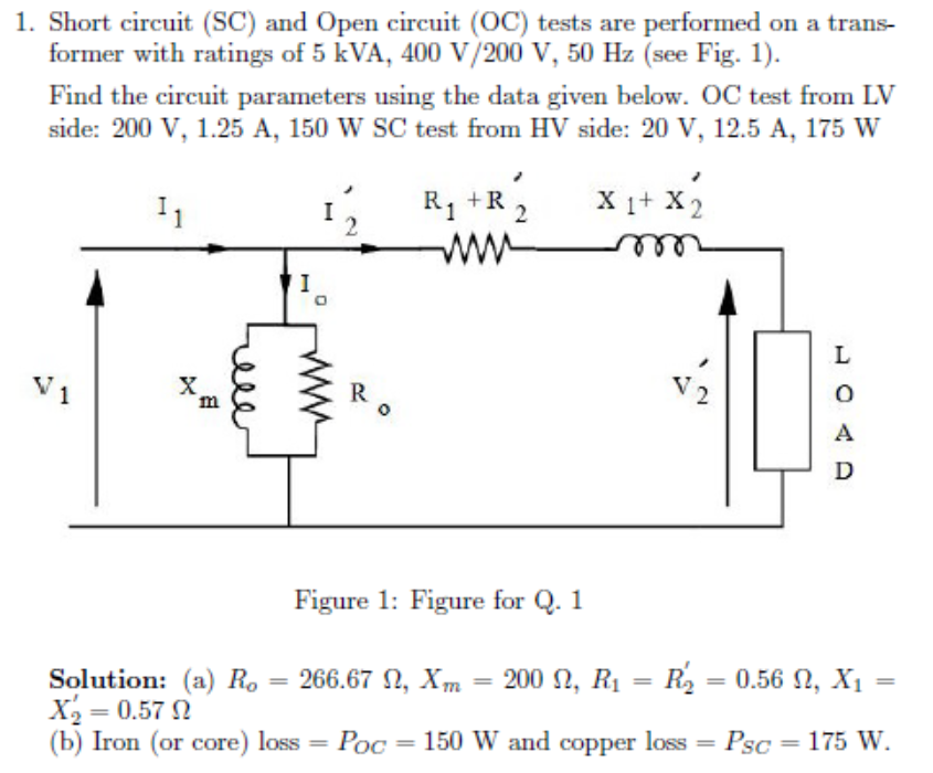 Solved Short circuit (SC) ﻿and Open circuit (OC) ﻿tests are | Chegg.com