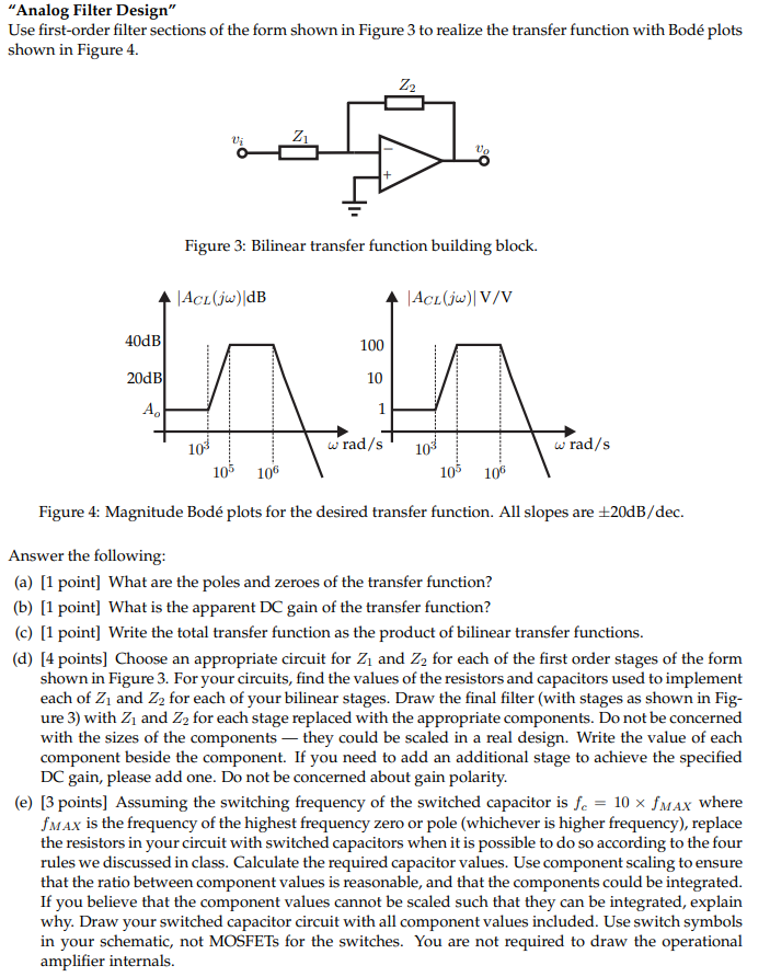Solved "Analog Filter Design" Use first-order filter | Chegg.com