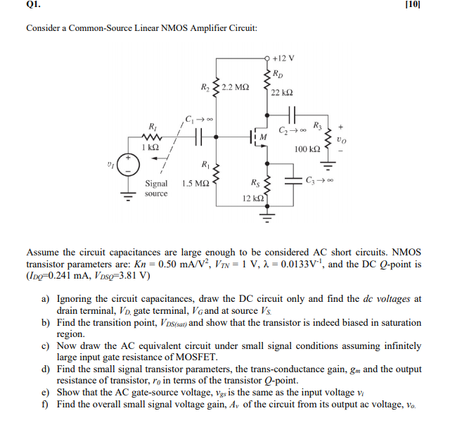Solved Q1. [10] Consider a Common-Source Linear NMOS | Chegg.com