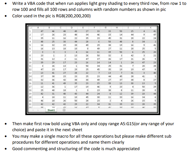 Solved . Write a VBA code that when run applies light grey | Chegg.com