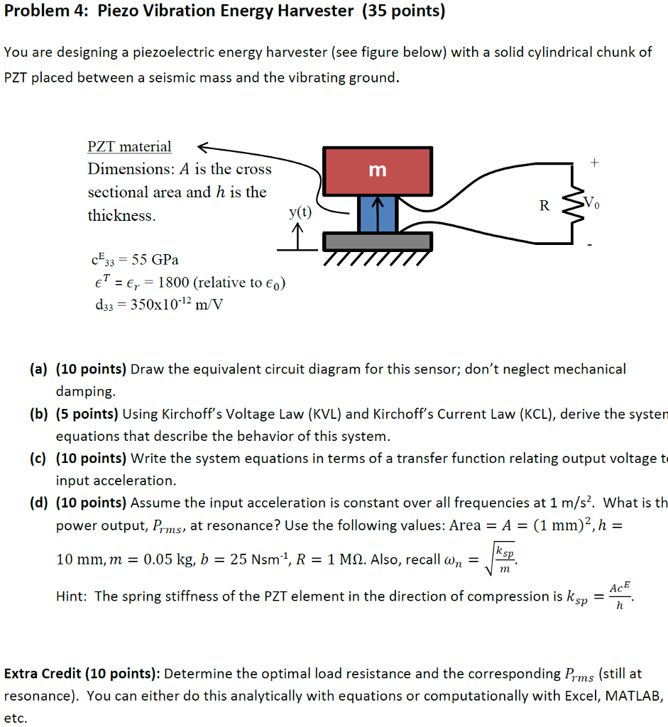 Solved Problem 4: Piezo Vibration Energy Harvester (35 | Chegg.com