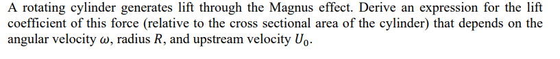 Solved A rotating cylinder generates lift through the Magnus | Chegg.com