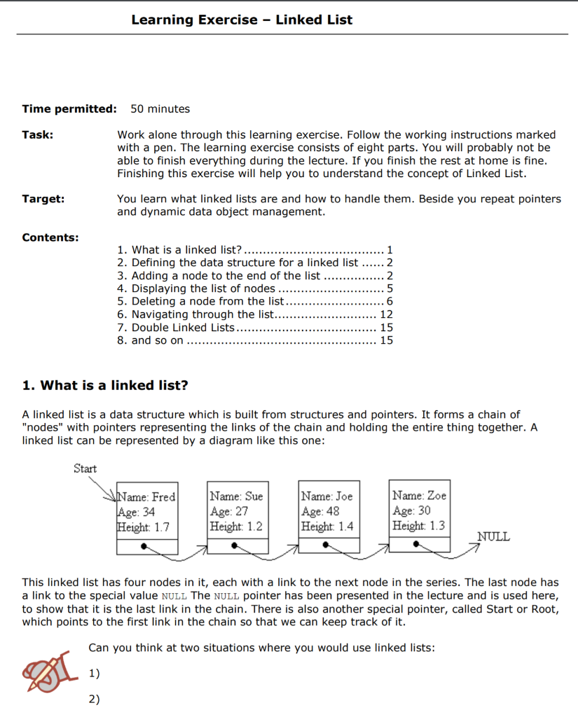 Solved Learning Exercise – Linked List Time permitted: 50 | Chegg.com