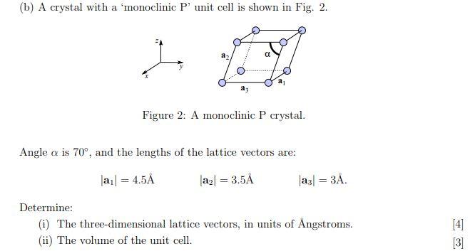 Solved (b) A crystal with a 'monoclinic P' unit cell is | Chegg.com