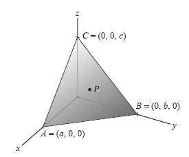 Solved A plane with equation x/a + y/b + z/c = 1(a,b,c>0) | Chegg.com