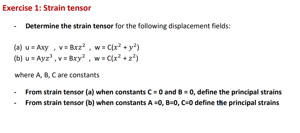 Solved - Determine the strain tensor for the following | Chegg.com