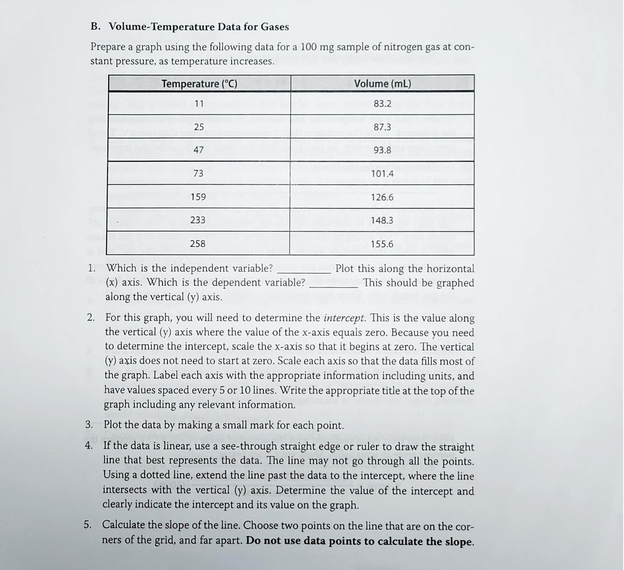 Solved B. Volume-Temperature Data for Gases Prepare a graph | Chegg.com