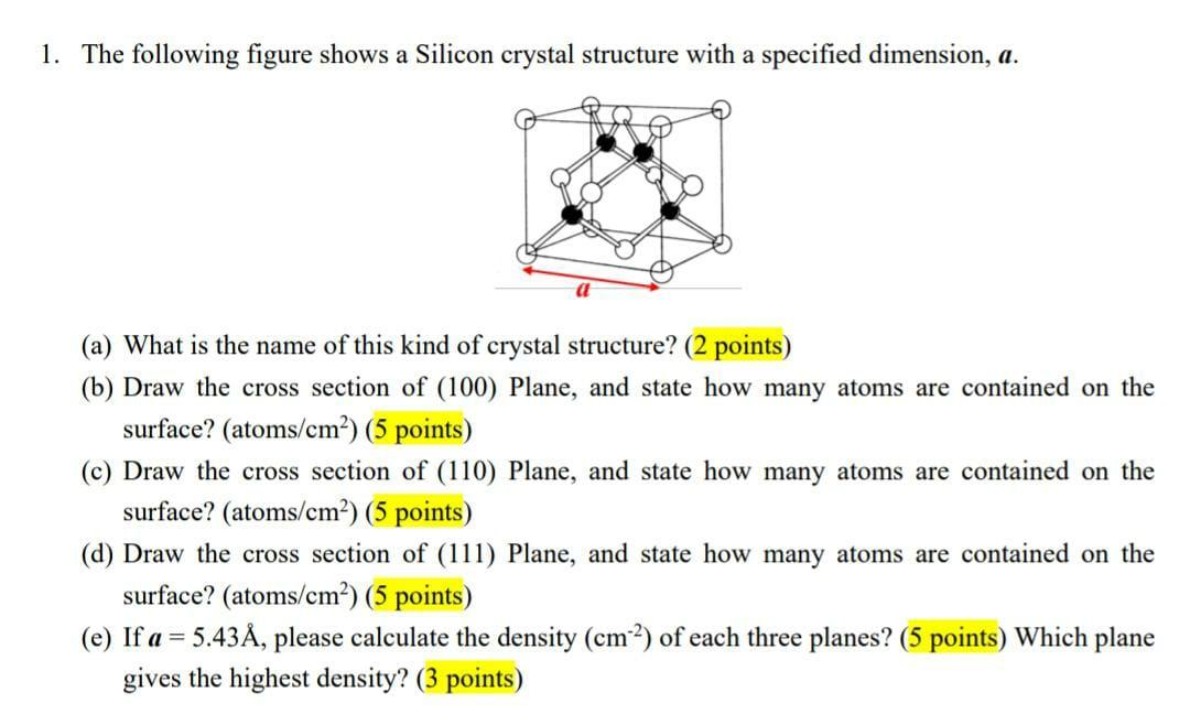Solved 1. The following figure shows a Silicon crystal | Chegg.com