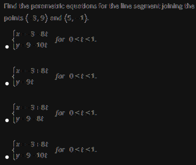 Solved Find the parametric equations for the lime segment | Chegg.com