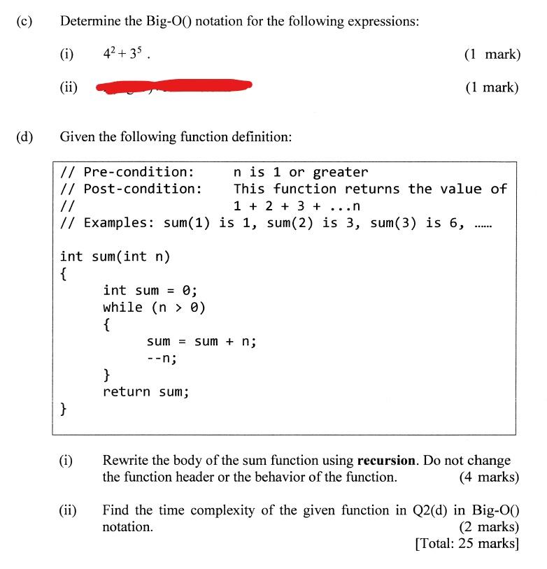 Solved Determine the Big-00 notation for the following | Chegg.com