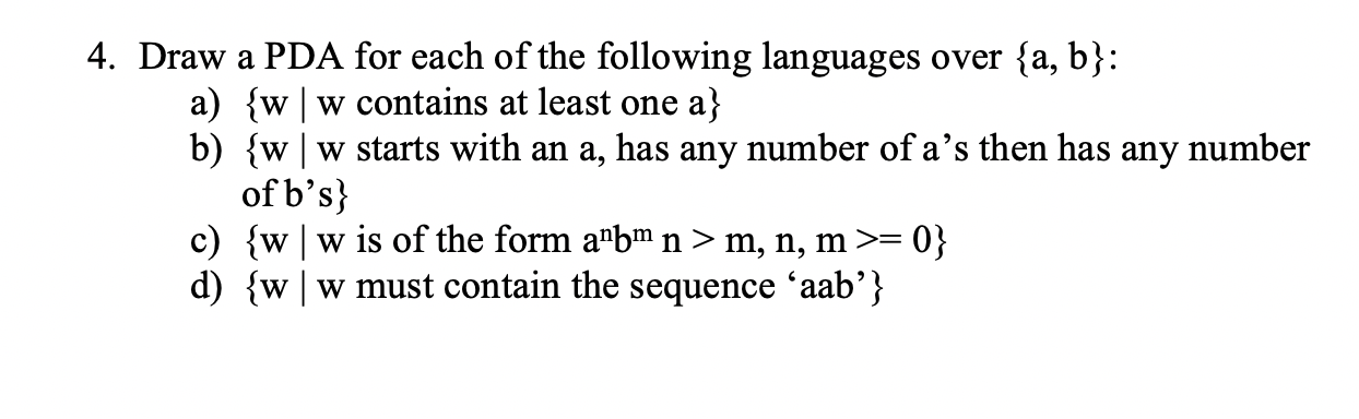 4. Draw a PDA for each of the following languages | Chegg.com