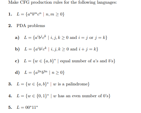 Solved Make CFG production rules for the following | Chegg.com