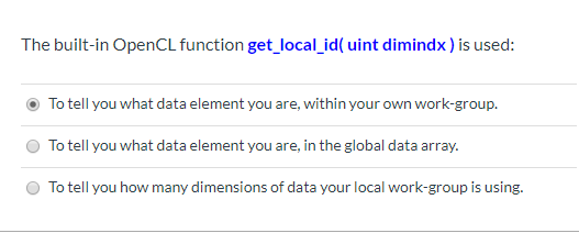 Solved The built-in OpenCL function get_local_id(uint | Chegg.com