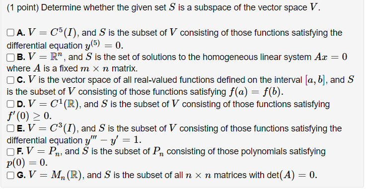 Solved (1 point) Determine whether the given set S is a | Chegg.com