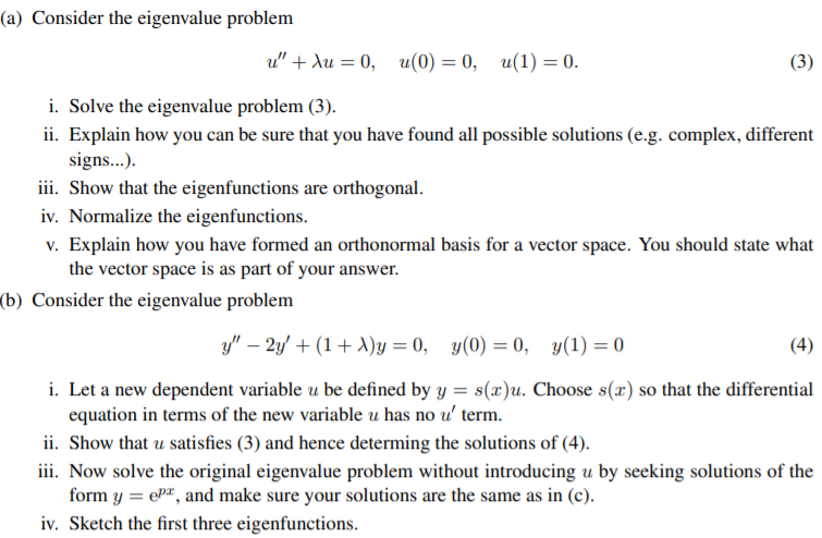 Solved A Consider The Eigenvalue Problem U” Au 0 8737