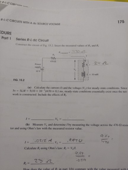 Solved 175 R-L-C CIRCUITS WITH A de SOURCE VOLTAGE DURE Part | Chegg.com