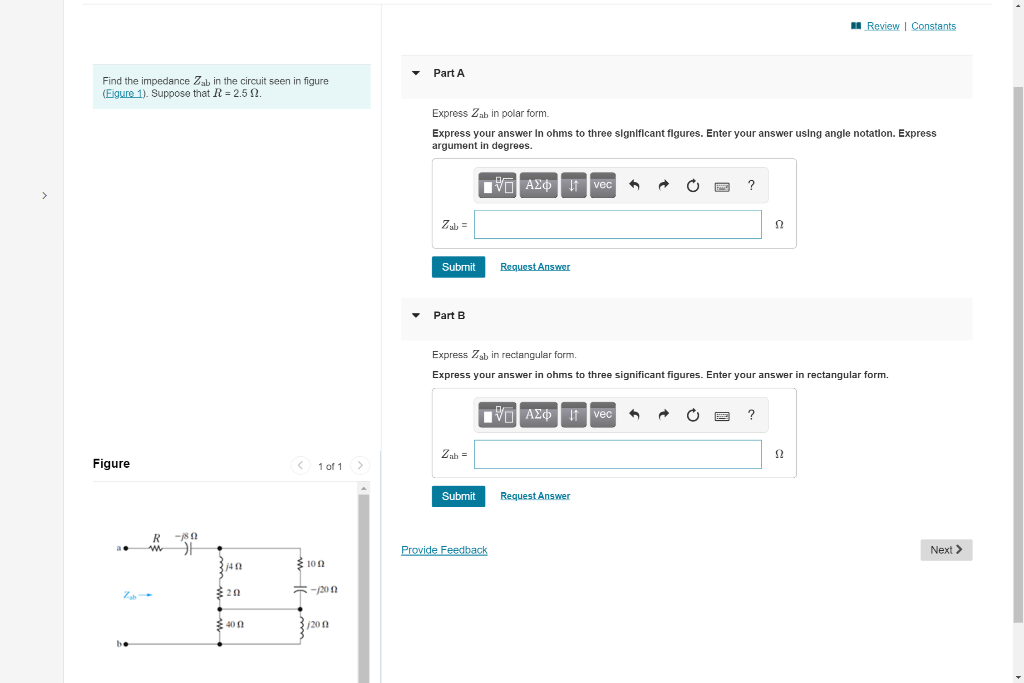 Solved Review Constants Part A Find the impedance Zal in the | Chegg.com
