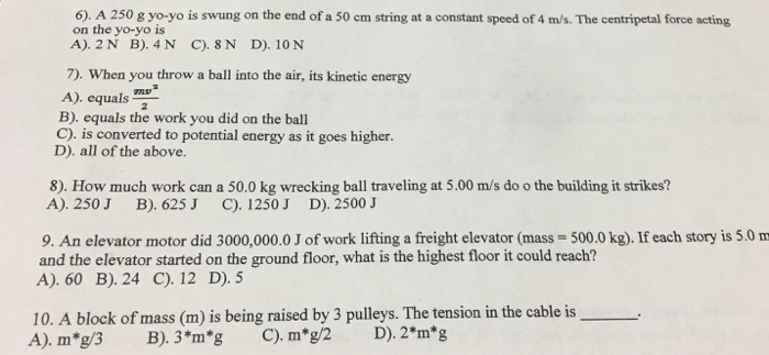 Solved 6). A 250 g yo-yo is swung on the end of a 50 cm | Chegg.com