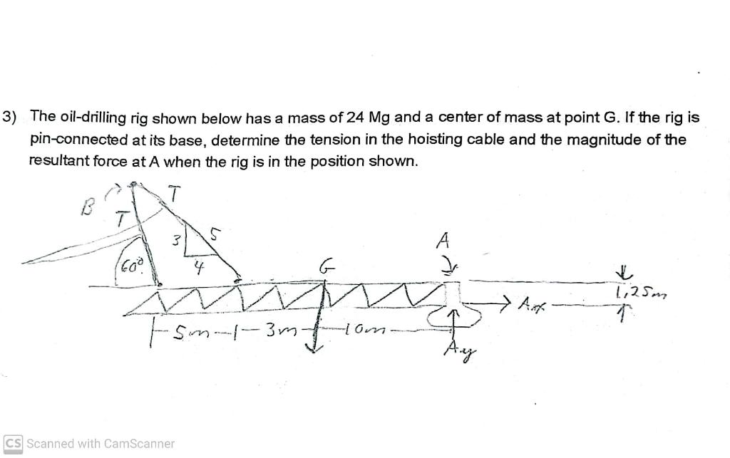 Solved 3) The oil-drilling rig shown below has a mass of 24 | Chegg.com