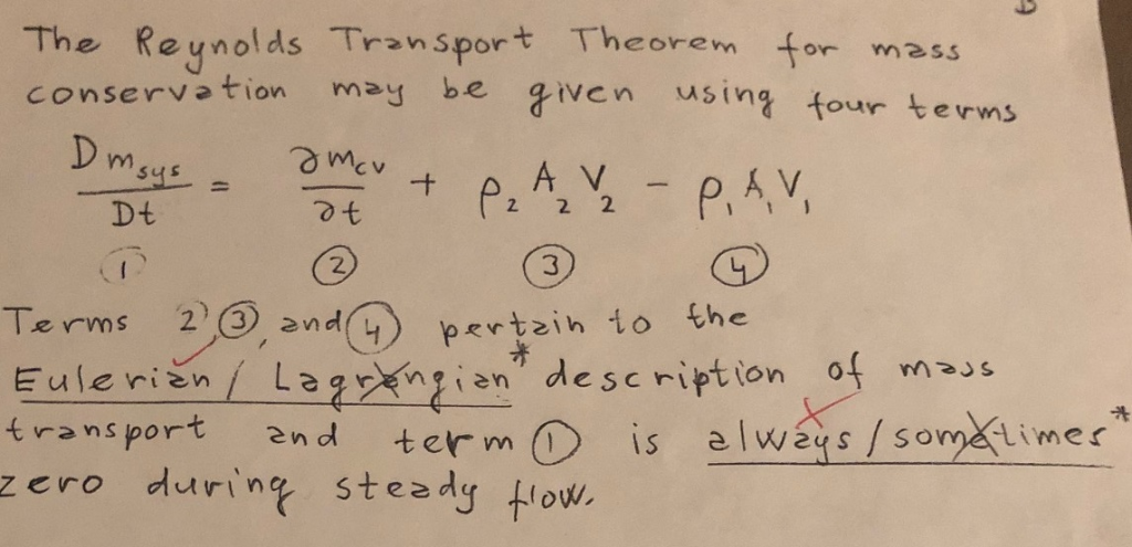 Solved The Reynolds Transport Theorem for mass conservation | Chegg.com