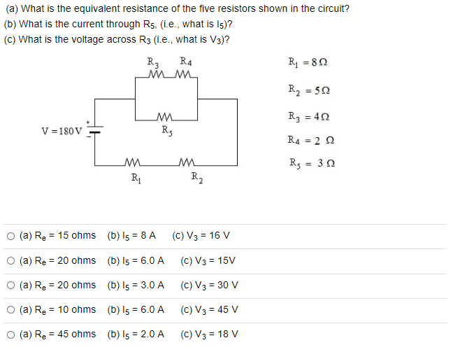 Solved (a) What is the equivalent resistance of the five | Chegg.com