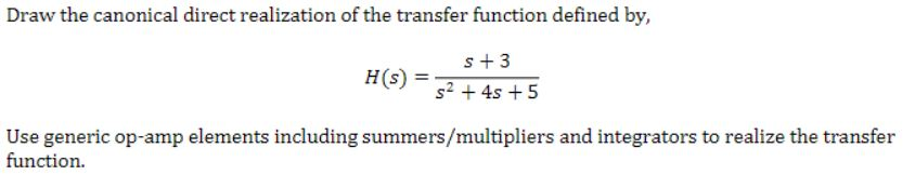 Solved Draw The Canonical Direct Realization Of The Transfer