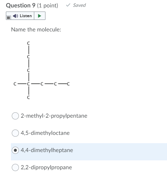 Solved Saved Question 9 (1 point) Listen Name the molecule: | Chegg.com