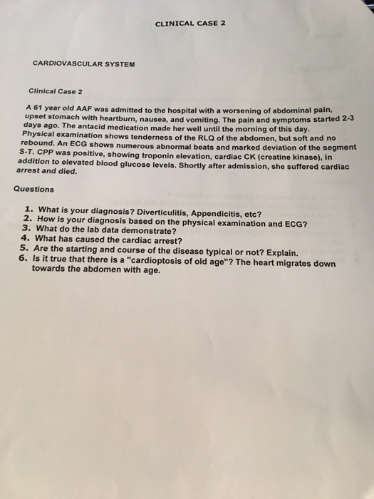 Solved CLINICAL CASE 2 CARDIOVASCULAR SYSTEM Clinical Case 2 | Chegg.com