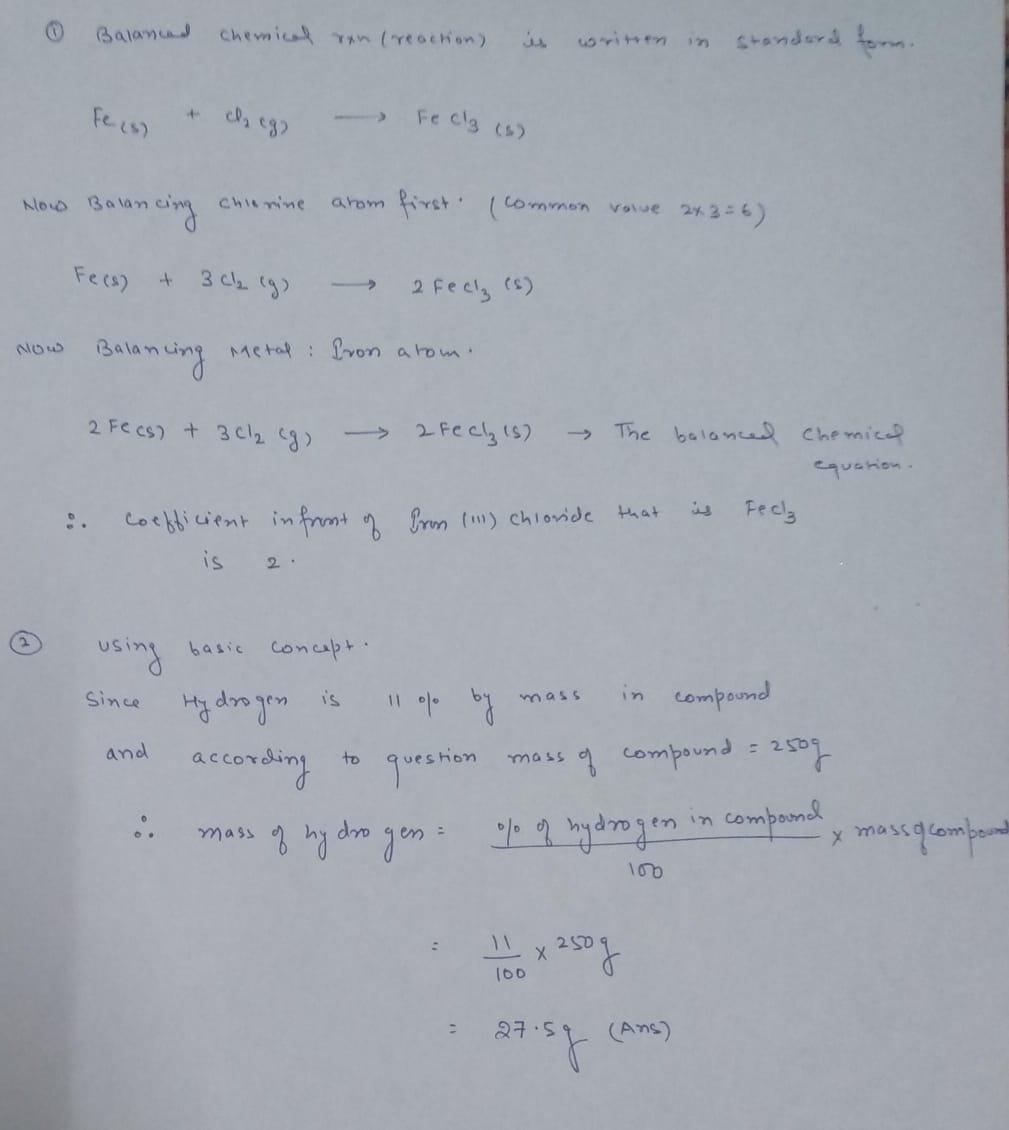 Solved (1) Balancad chemicl ran (reoction) is writern in | Chegg.com