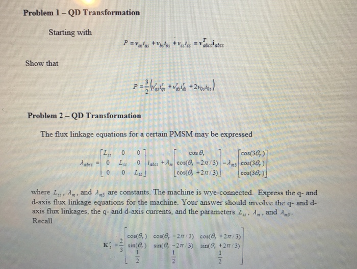 Solved Problem 1- QD Transformation Starting with Show that | Chegg.com