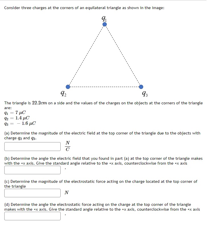 Solved Consider three charges at the corners of an | Chegg.com