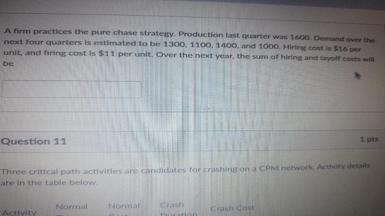 A firm practices the pure chase strategy. Production | Chegg.com