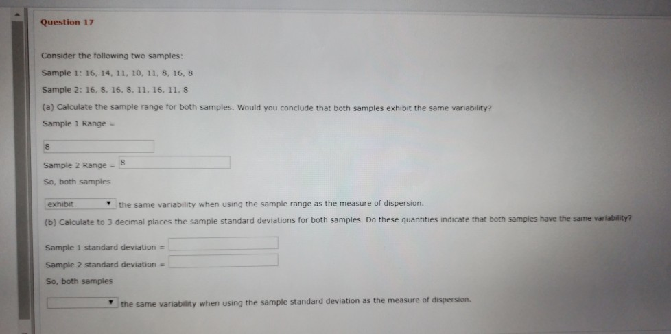 Solved Question 17 Consider the following two samples: | Chegg.com