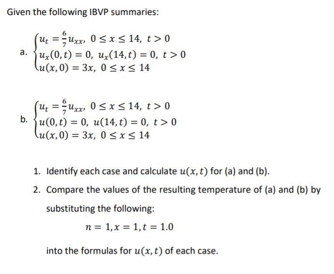 Solved Given the following IBVP summaries: (ut = Uxx, 0 SX | Chegg.com