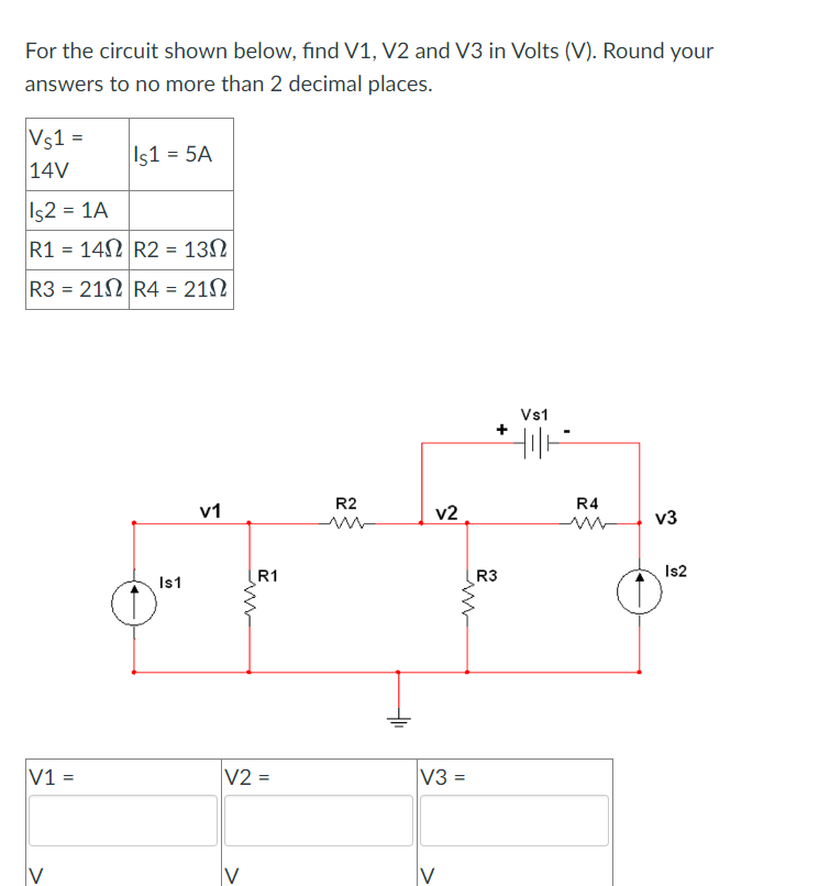 Solved For the circuit shown below, find V1, V2 and V3 in | Chegg.com