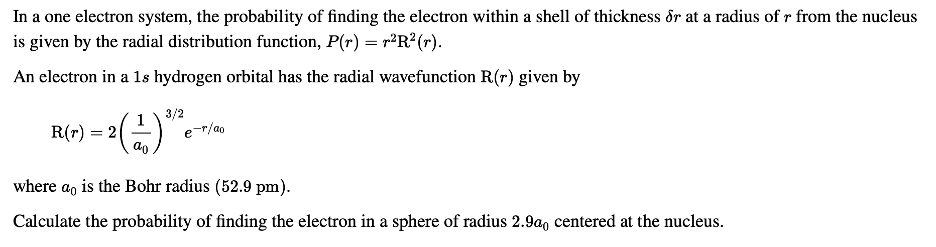 Solved In a one electron system, the probability of finding | Chegg.com