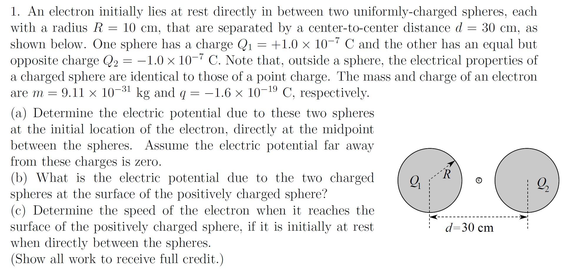 Solved 1. An electron initially lies at rest directly in | Chegg.com